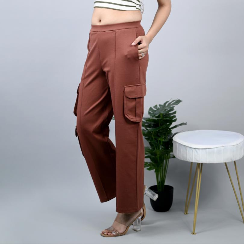 Dark brown cargo pants & trousers for women, Casual wear - Loose fit.