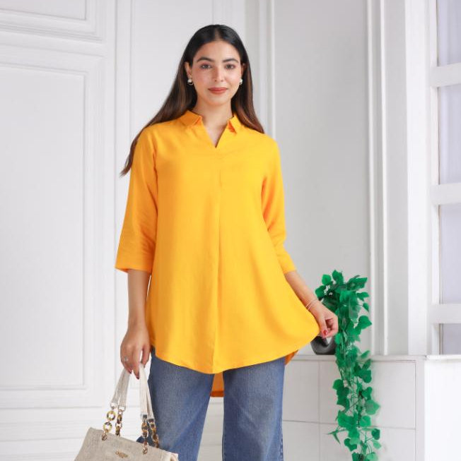 Mustard rayon flare top for women, casual & formal tops for women.