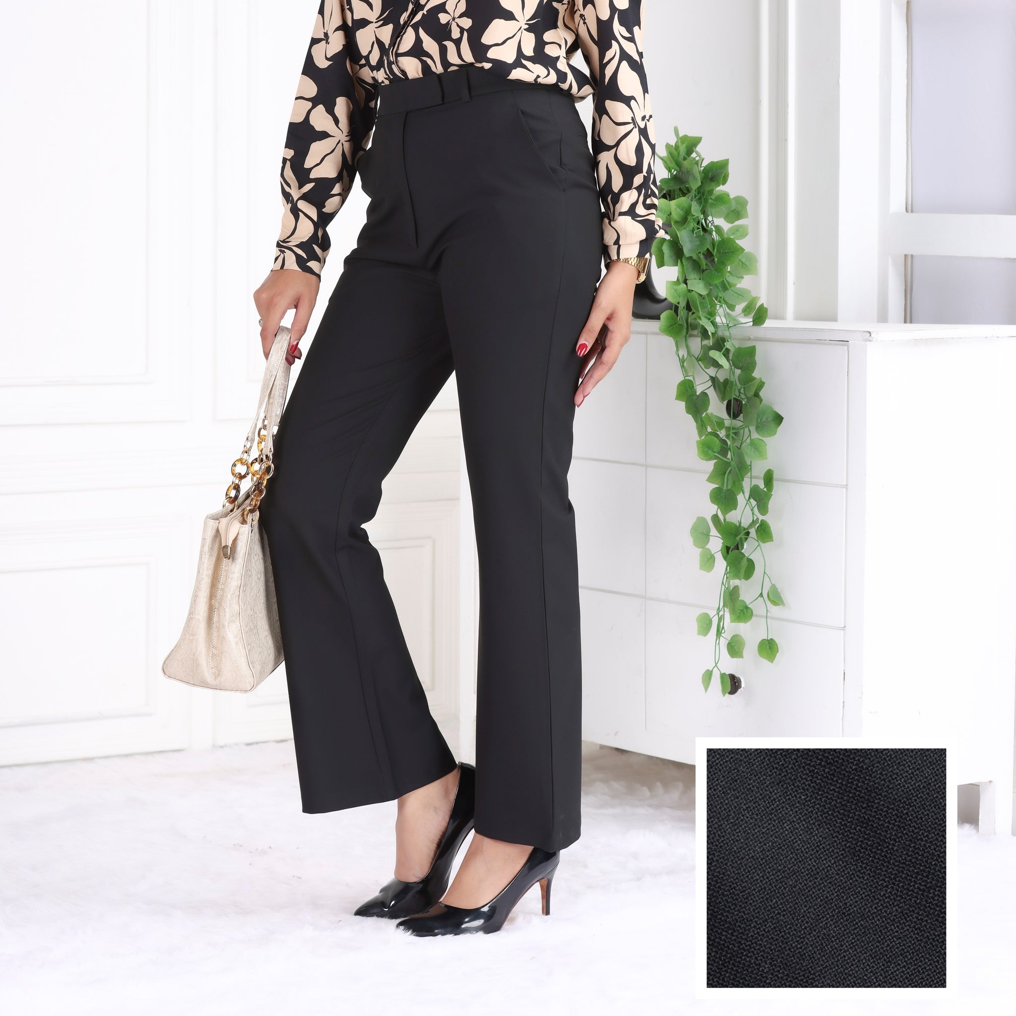 Black formal flare pants for women casual and office wear.