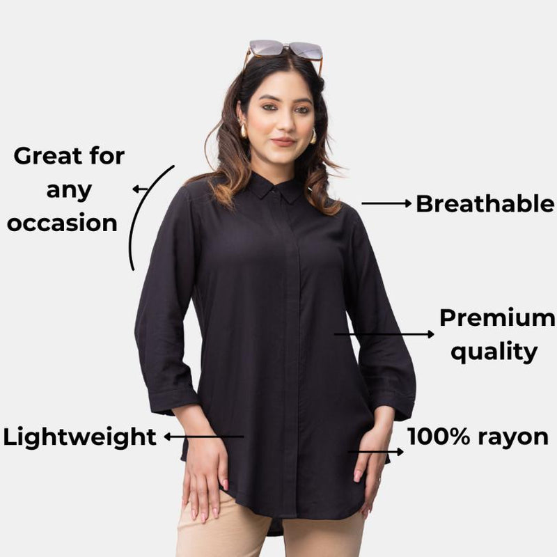 Black long hemline shirt for women, casual & formal shirt for women.