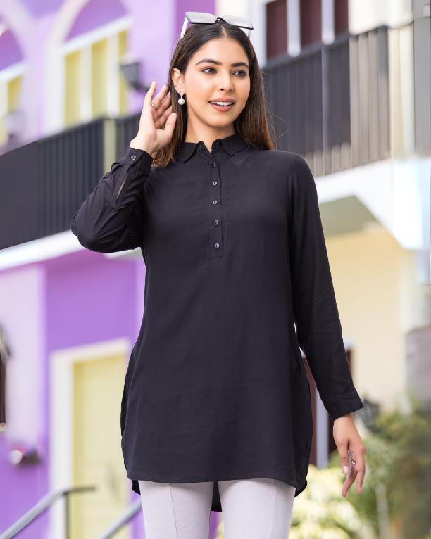 Black long line shirt for women, casual & formal shirt for women.