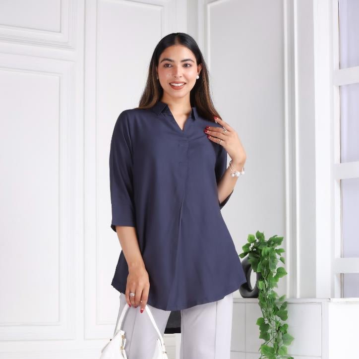 Dark grey rayon flare top for women, casual & formal tops for women.