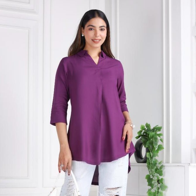 Dark purple rayon flare top for women, casual & formal tops for women.