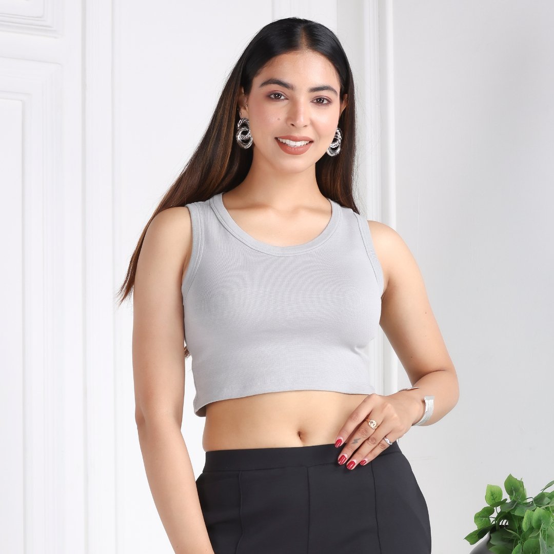 Elephant grey rib crop vest for women