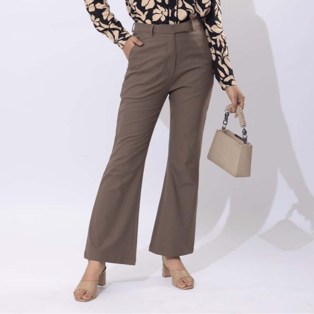 Espresso formal flare pants for women casual and office wear.