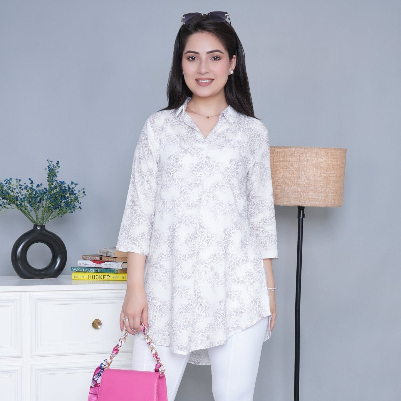 Grape grey cotton flare printed top for women, casual & formal tops for ...