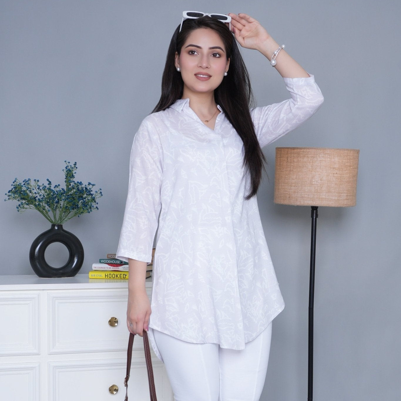 Lavender cotton flare printed top for women, casual & formal tops for ...