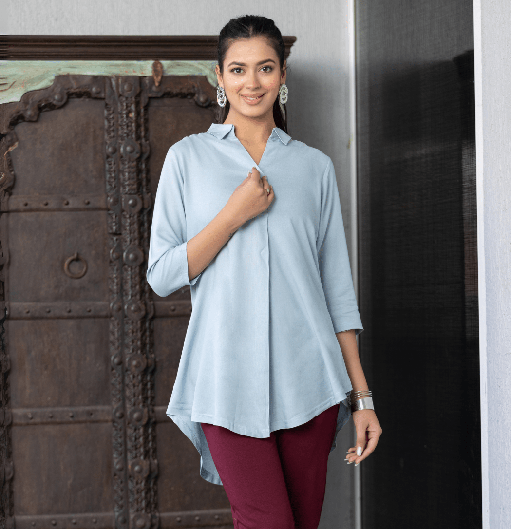 Light grey rayon flare top for women, casual & formal tops for women.