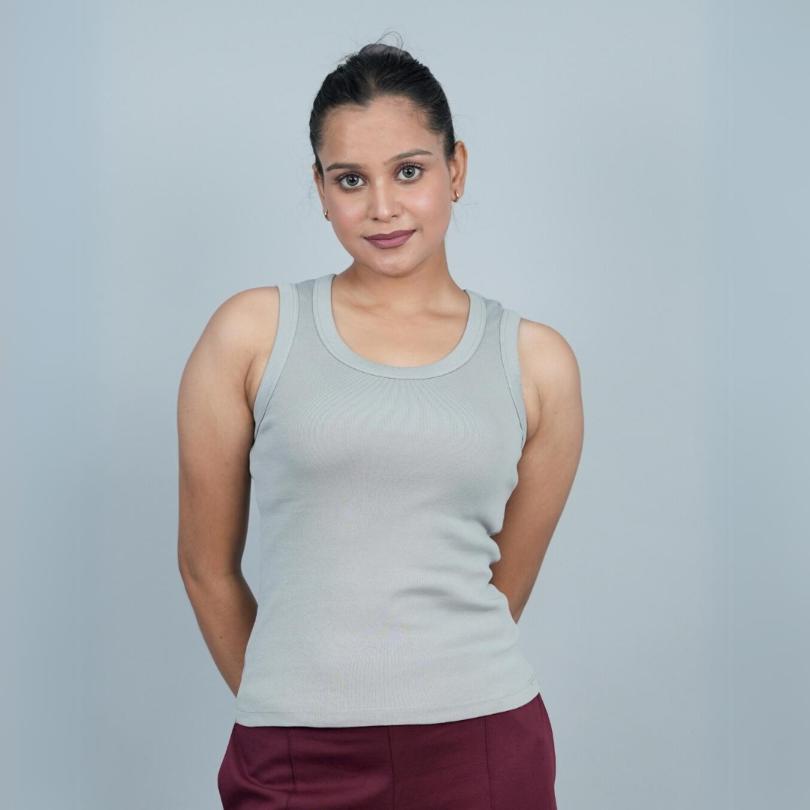 Light grey rib top for women
