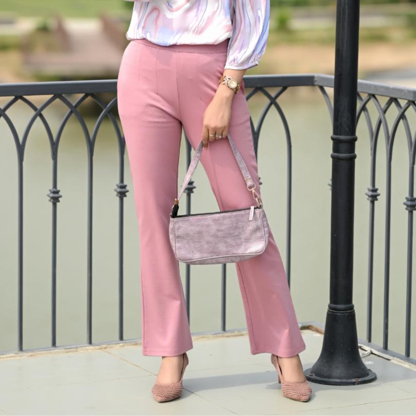 Light pink bootcut flare pants & trousers for women - casual & office wear.
