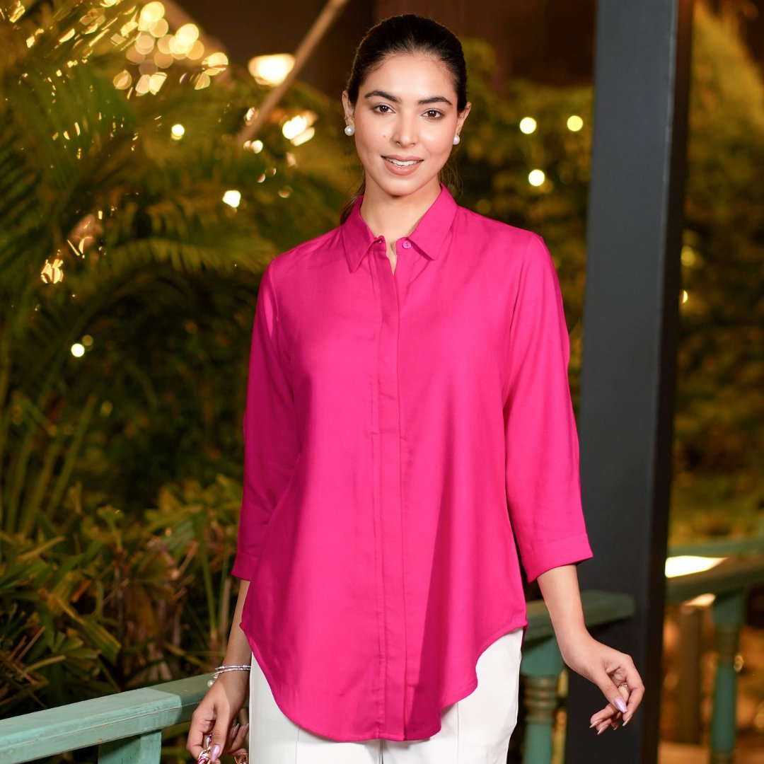Magenta long hemline shirt for women, casual & formal shirt for women.