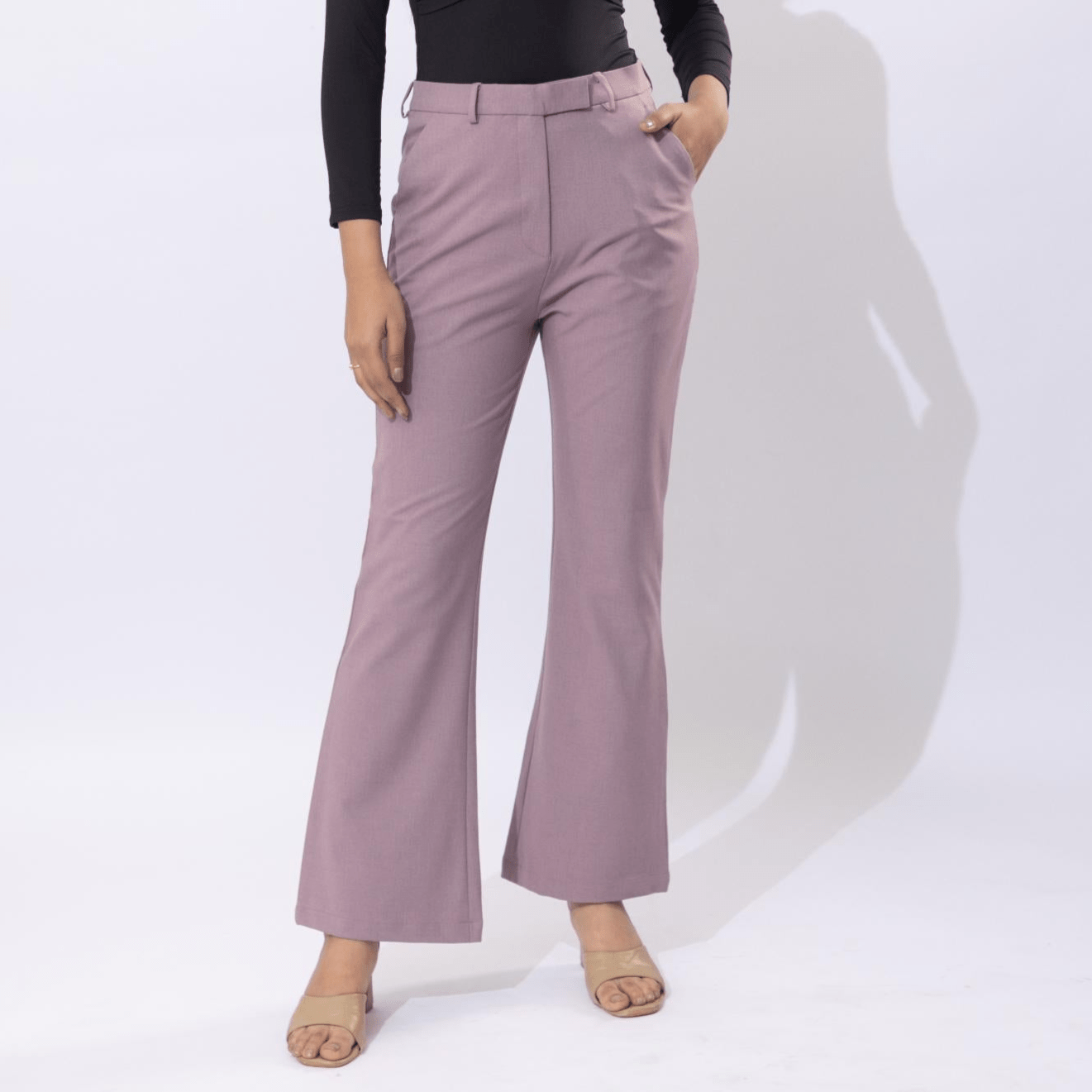 Misty rose formal flare pants for women casual and office wear.