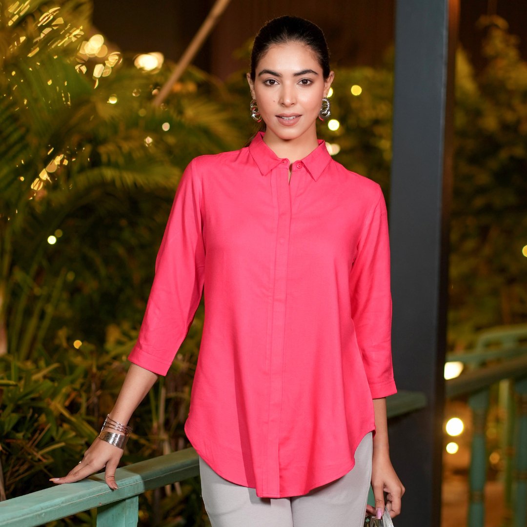 Tea berry long hemline shirt for women, casual & formal shirt for women.