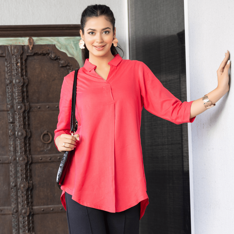 Tea berry rayon flare top for women, casual & formal tops for women.