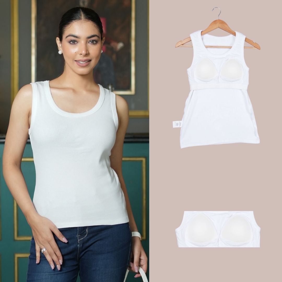 White rib padded vest for women