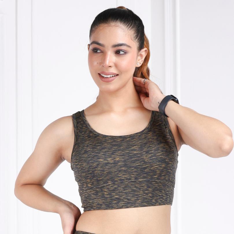 Yellow melange sports bra for women suitable for exercise, workout ...